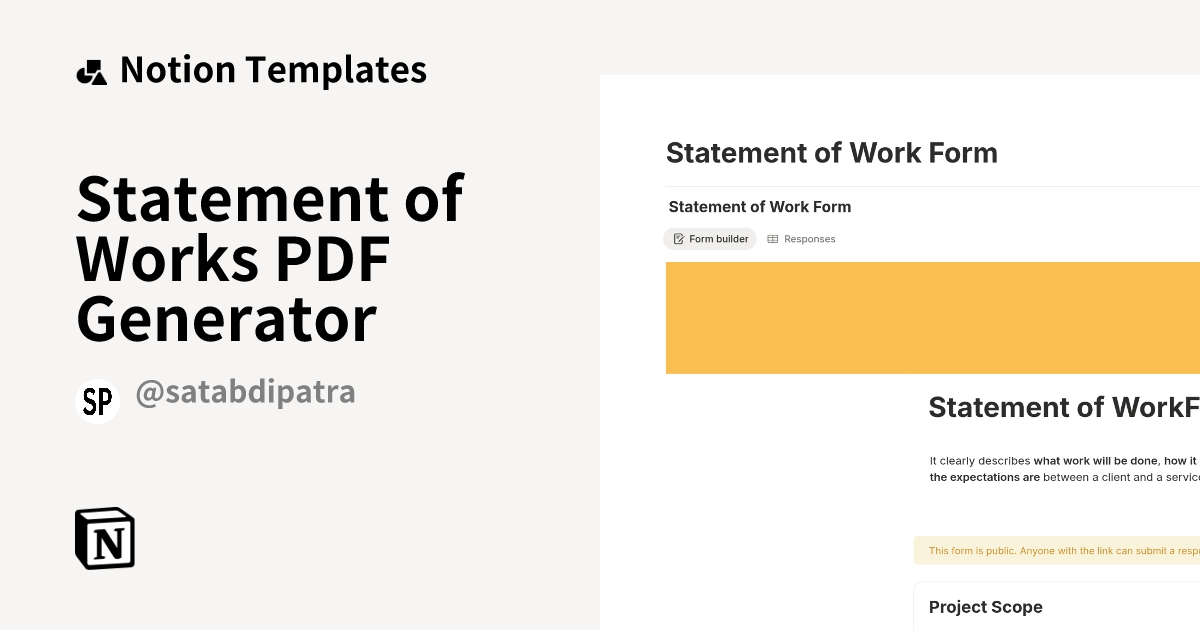 Statement of Works PDF Generator Template | Notion Marketplace