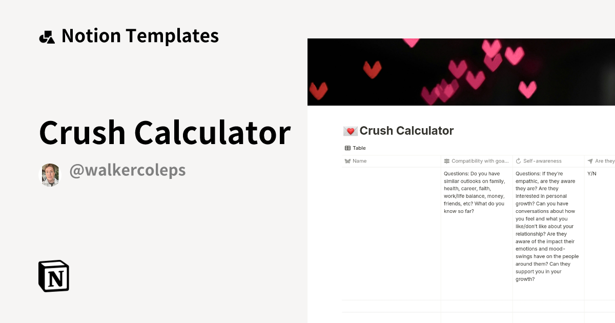 Crush Calculator Template | Notion Marketplace