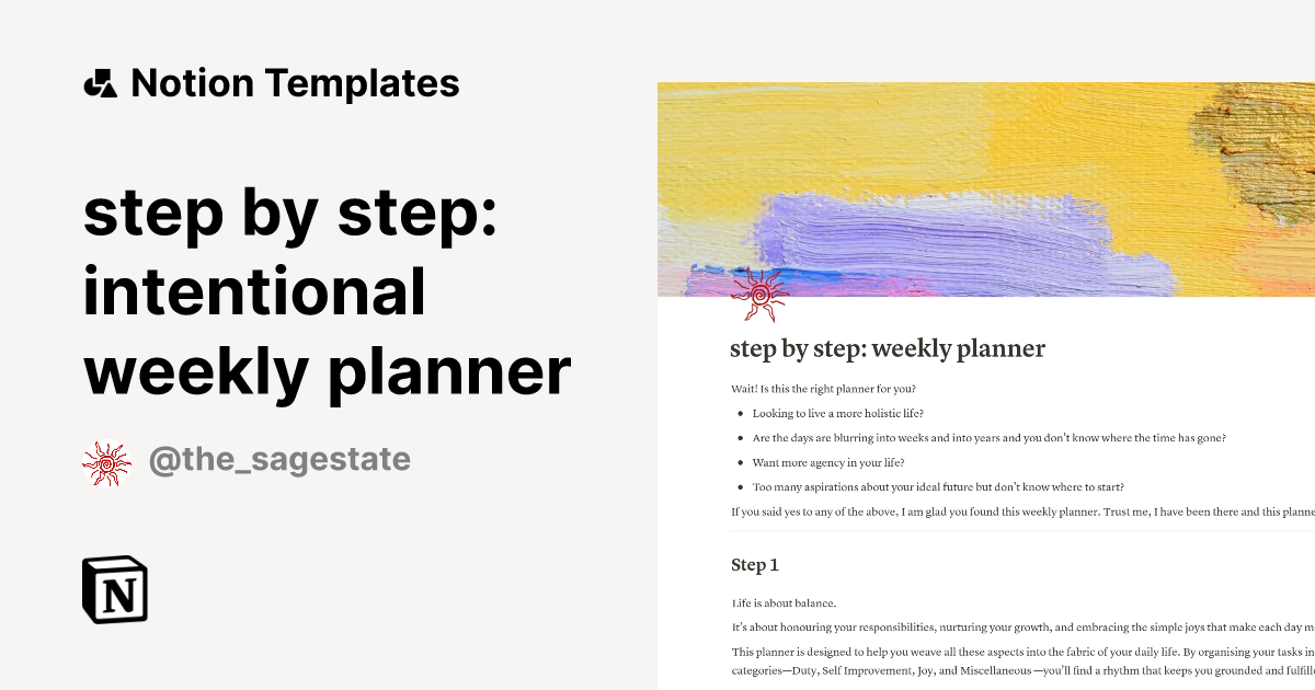 step by step: intentional weekly planner Template | Notion Marketplace