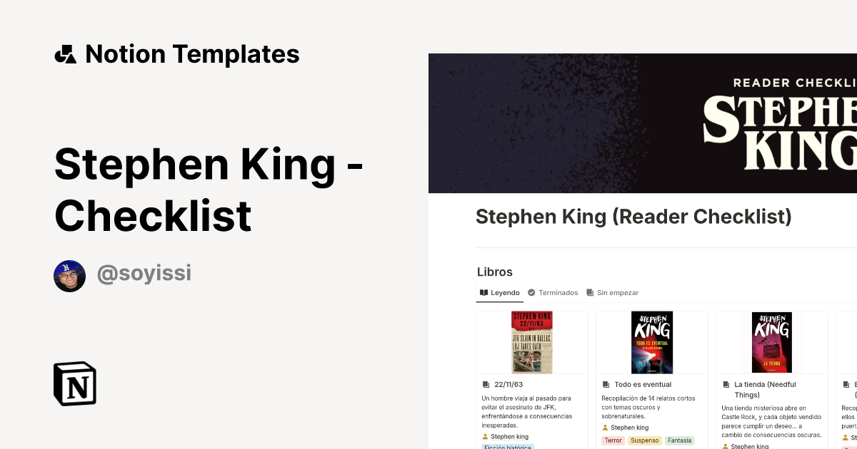Stephen King - Checklist Template by SoyISSI | Notion Marketplace
