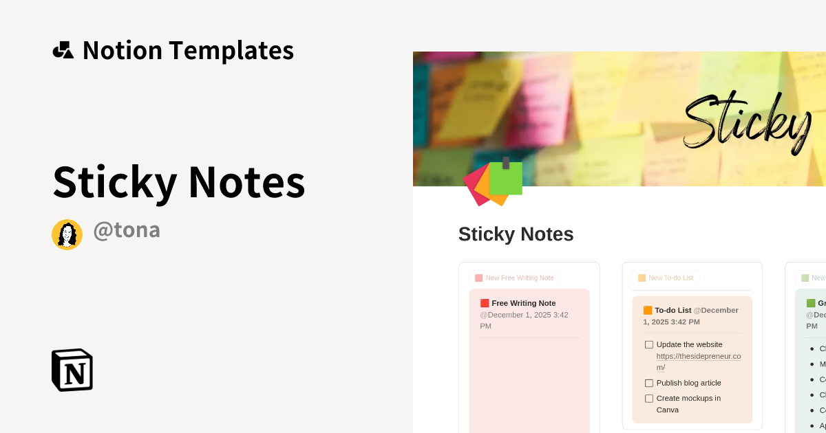 Sticky Notes Template | Notion Marketplace
