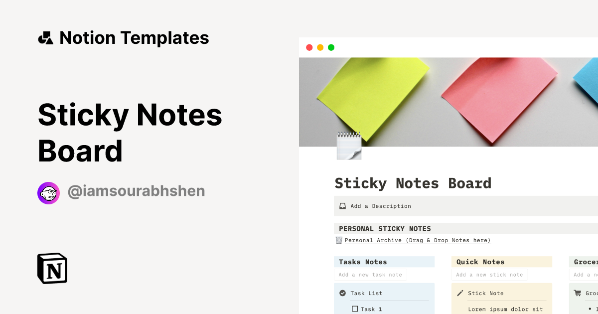 Sticky Notes Board Template | Notion Marketplace
