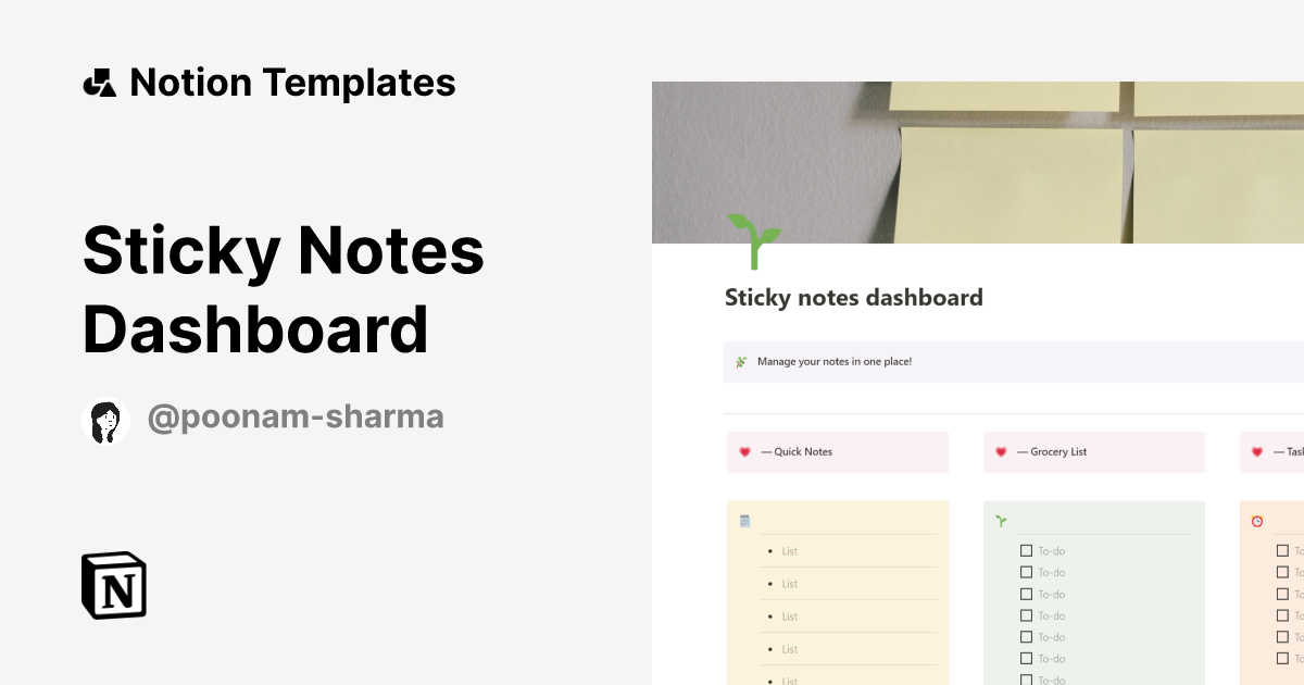 Sticky Notes Dashboard Template | Notion Marketplace