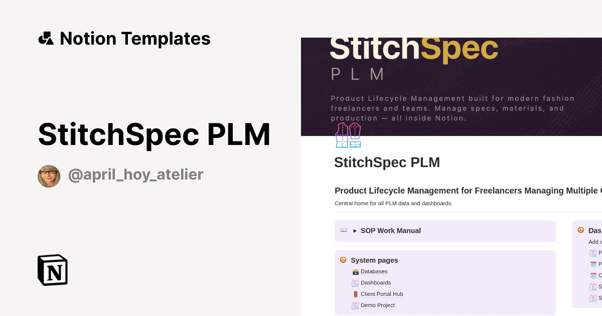 StitchSpec PLM Template by April Hoy Atelier | Notion Marketplace
