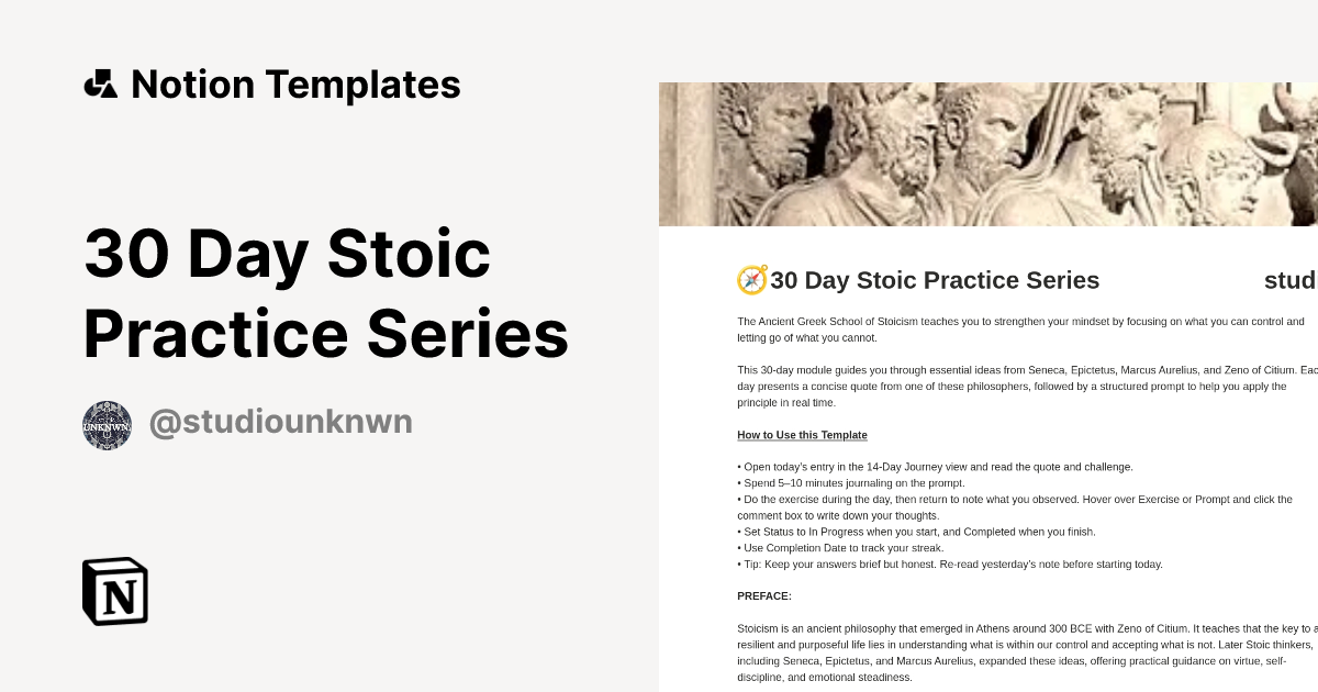 30 Day Stoic Practice Series Template | Notion Marketplace
