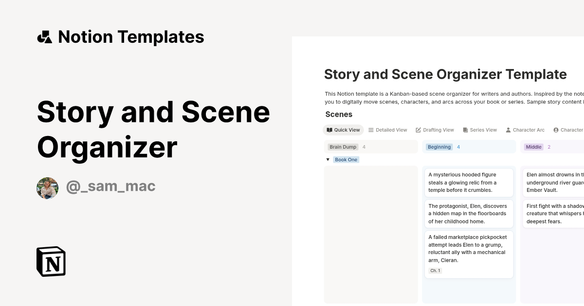 Story and Scene Organizer Template by Sam MacDonald | Notion Marketplace