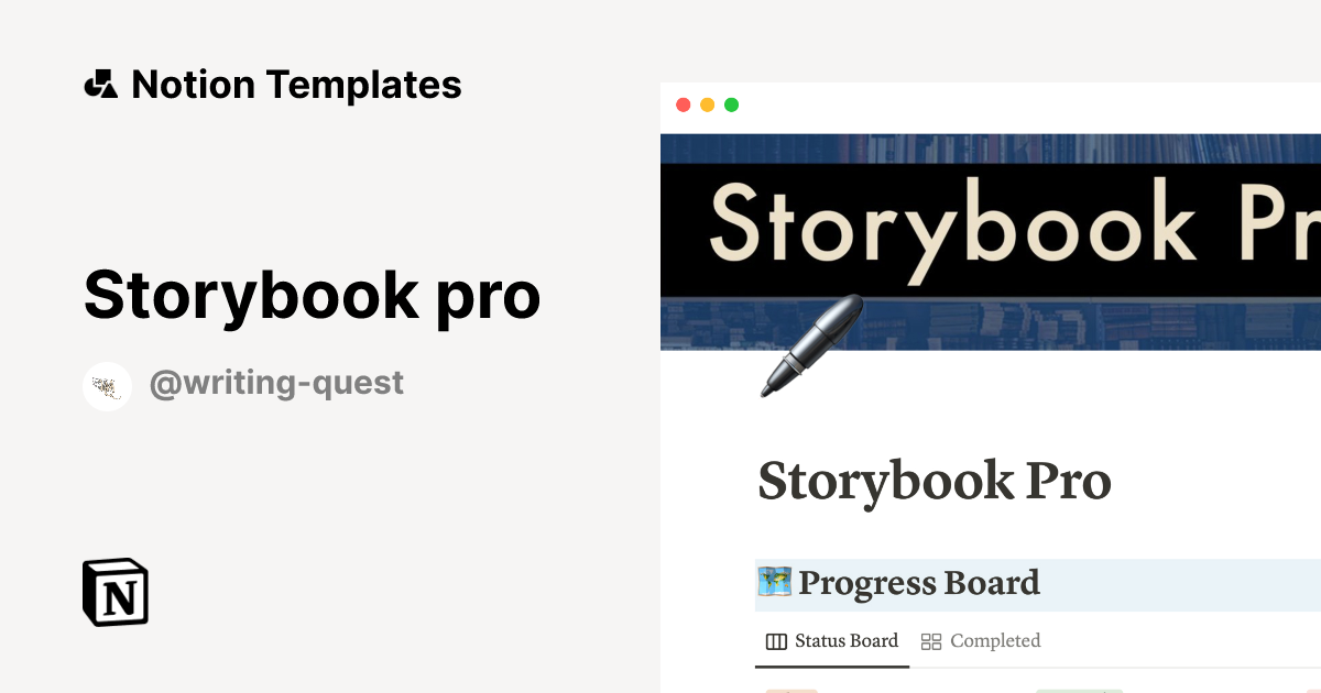Storybook pro Template by Writing Quest | Notion Marketplace