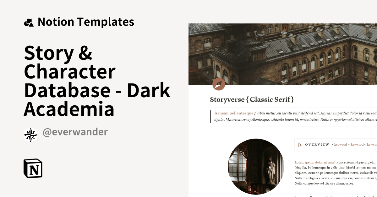 Story & Character Database - Dark Academia Template | Notion Marketplace
