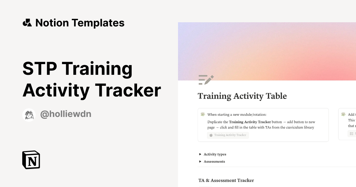 STP Training Activity Tracker Template | Notion Marketplace