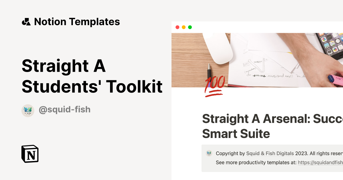 Straight A Students' Toolkit Template by Squid & Fish | Notion Marketplace