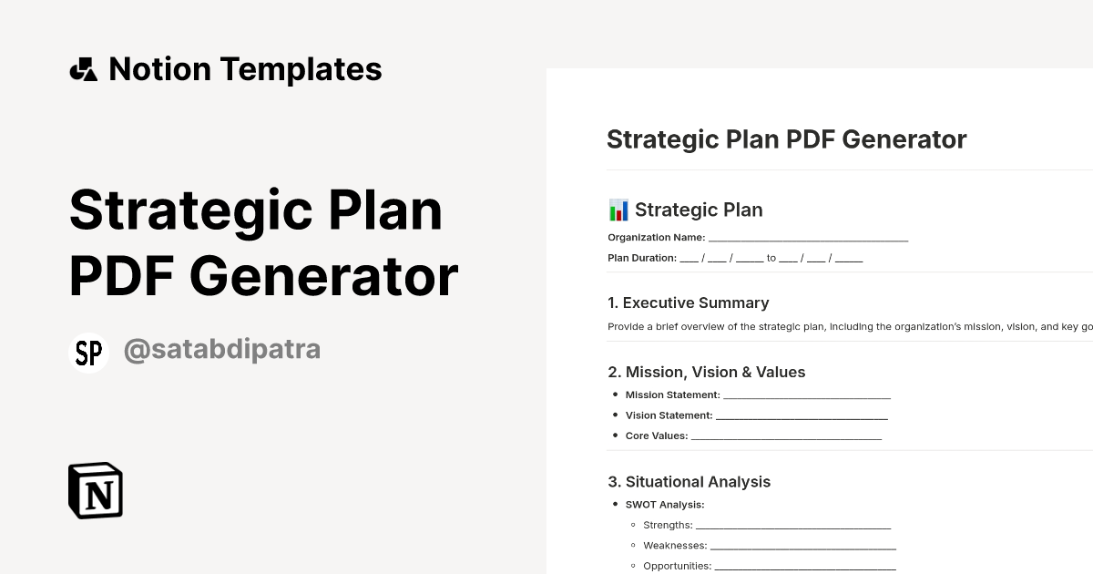 Strategic Plan PDF Generator Template by Satabdi Patra | Notion Marketplace