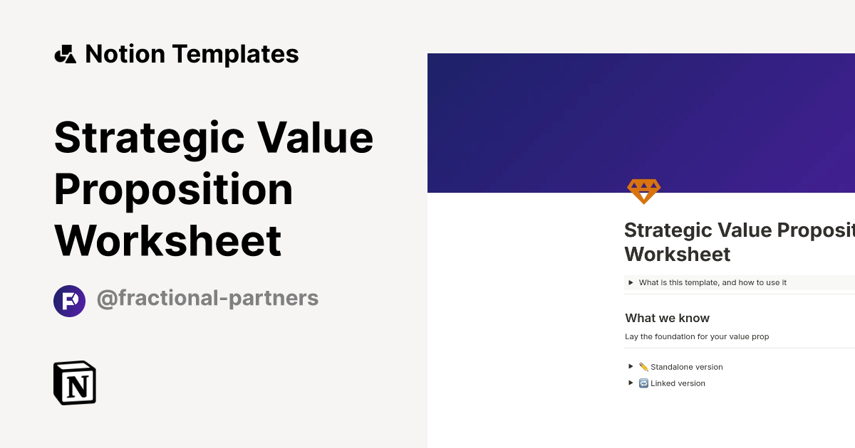 Strategic Value Proposition Worksheet Template | Notion Marketplace