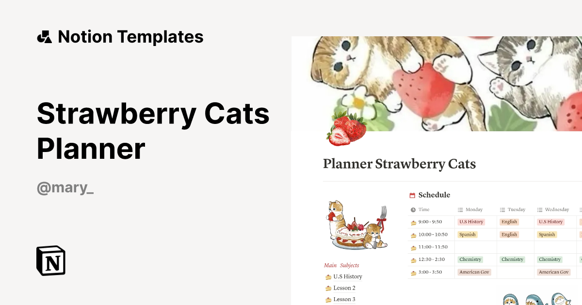 Strawberry Cats Planner Template | Notion Marketplace