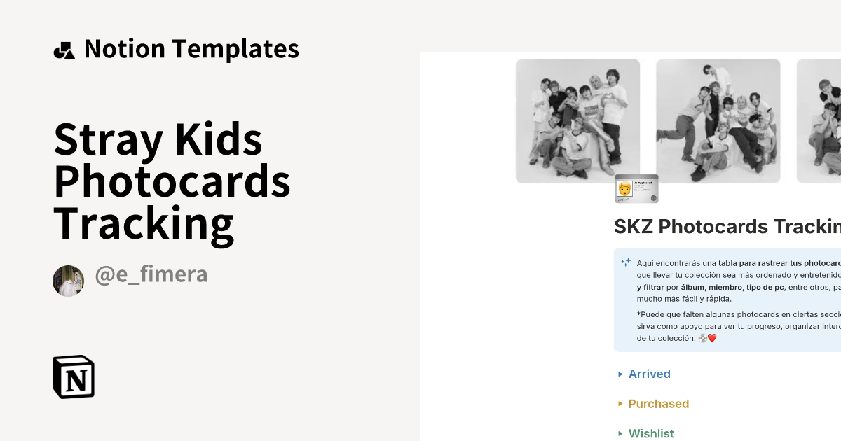 Stray Kids Photocards Tracking Template | Notion Marketplace