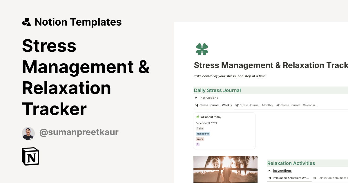 Stress Management & Relaxation Tracker Template | Notion Marketplace