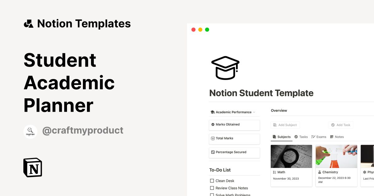 Student Academic Planner Template by CraftMyProduct | Notion Marketplace