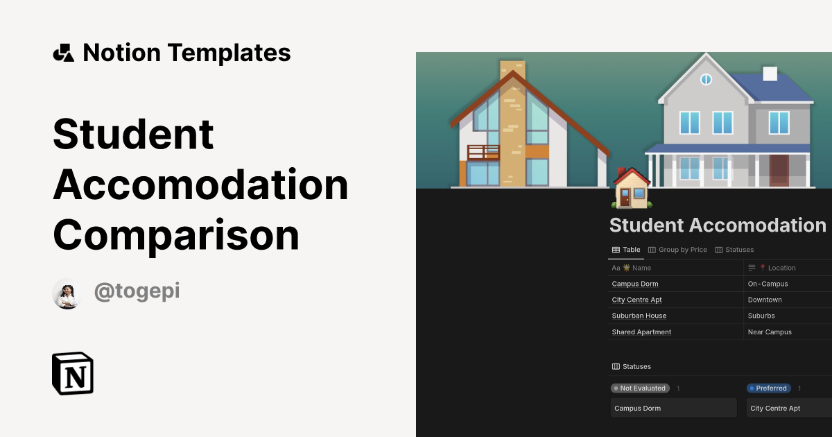 Student Accomodation Comparison Template by TogepiLinhVuu | Notion Marketplace