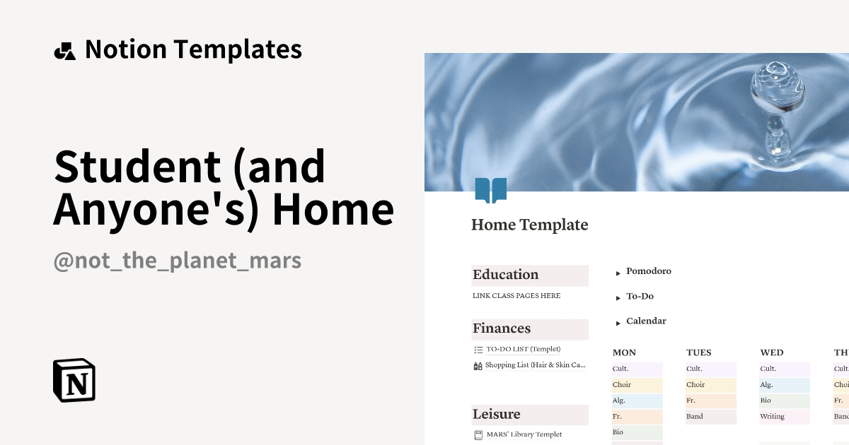 Student (and Anyone's) Home Template | Notion Marketplace