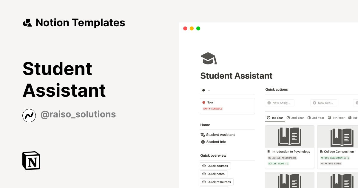 Student Assistant Template by Raiso Solutions | Notion Marketplace