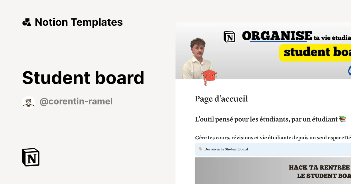 Student board Template by Corentin | Créateur 🧠 | Notion Marketplace