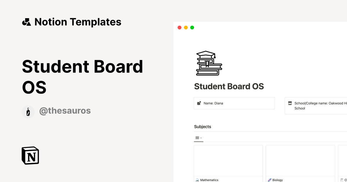 Student Board OS Template by Thesauros | Notion Marketplace