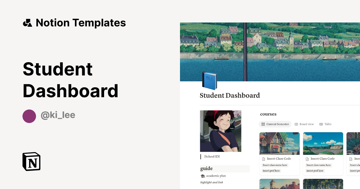 Student Dashboard Template by ki_lee | Notion Marketplace