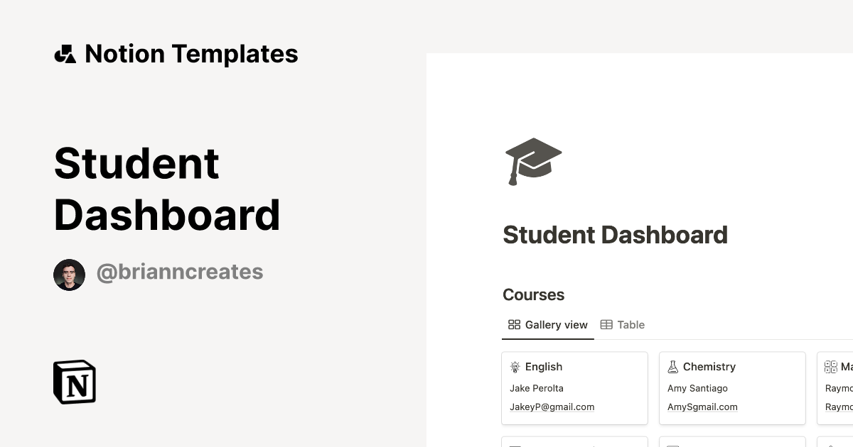 Student Dashboard Template | Notion Marketplace