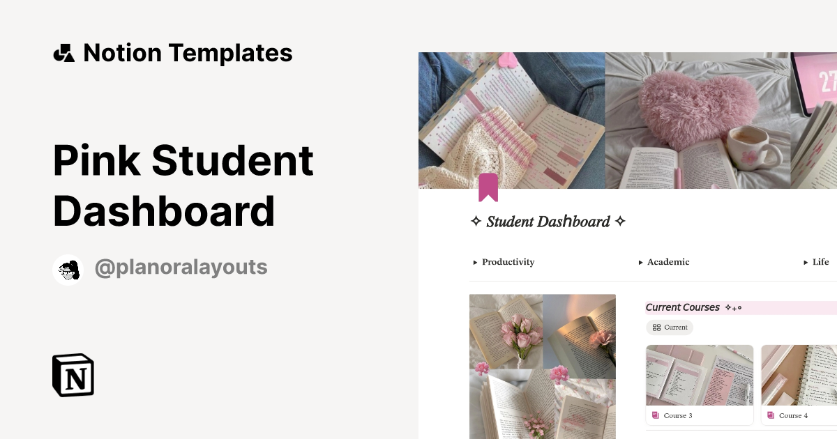 Pink Student Dashboard Template by Planora | Notion Marketplace