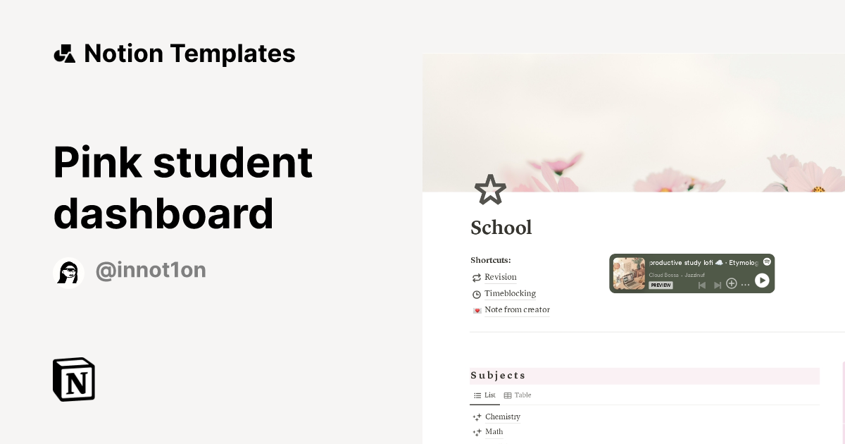 Pink student dashboard Template by Innot1on | Notion Marketplace