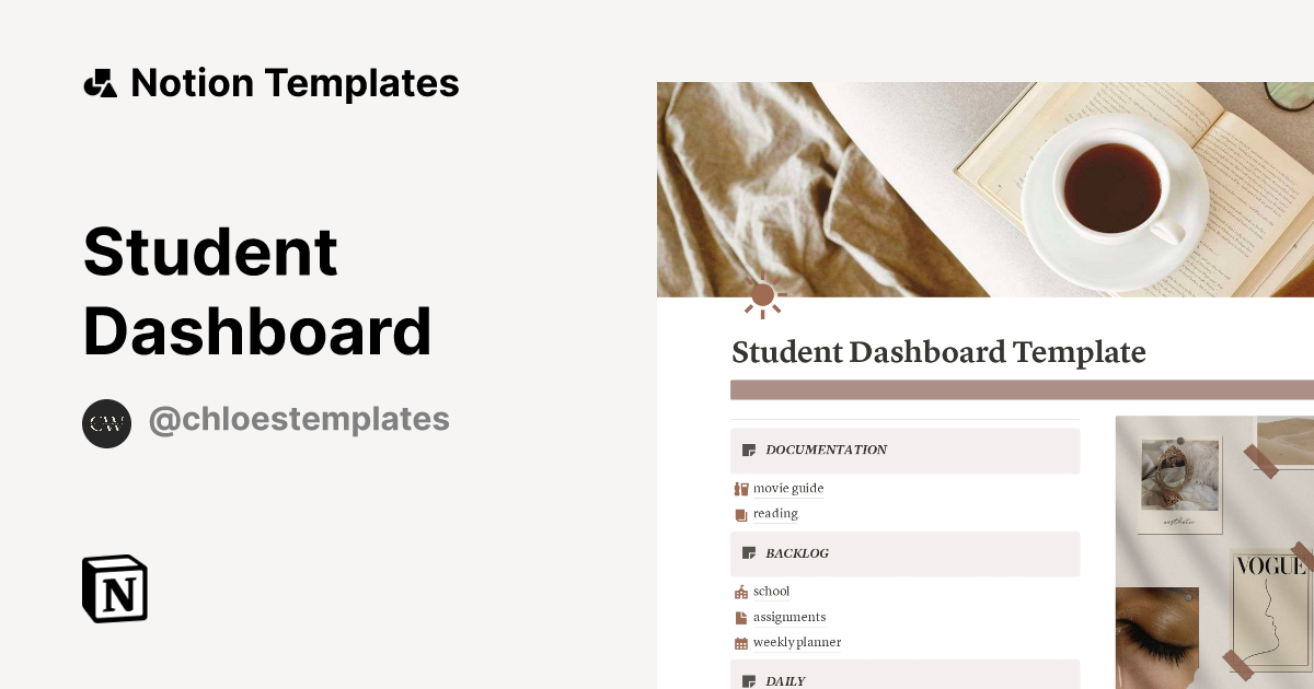 Student Dashboard Template by Chloe's Templates | Notion Marketplace