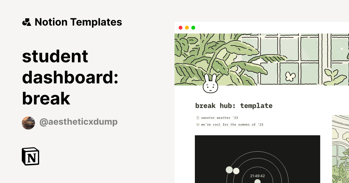student dashboard: break Template | Notion Marketplace