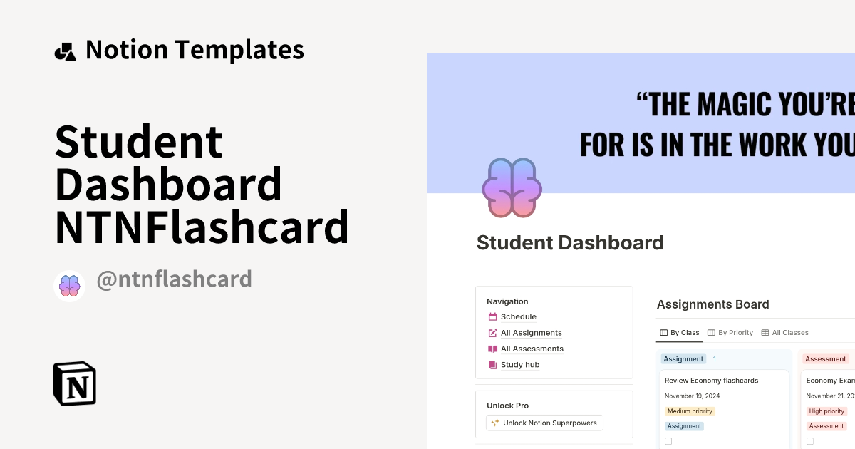 Student Dashboard NTNFlashcard Template | Notion Marketplace