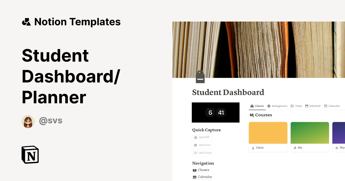 Student Dashboard/ Planner Template by SV | Notion Marketplace