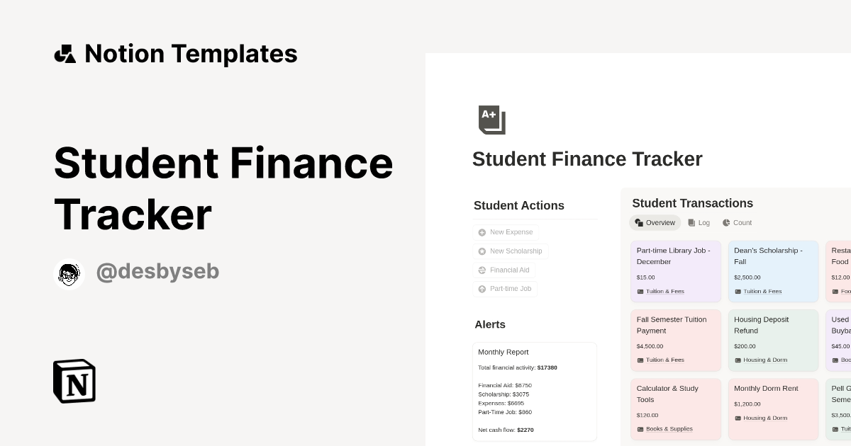 Student Finance Tracker Template by desbyseb | Notion Marketplace