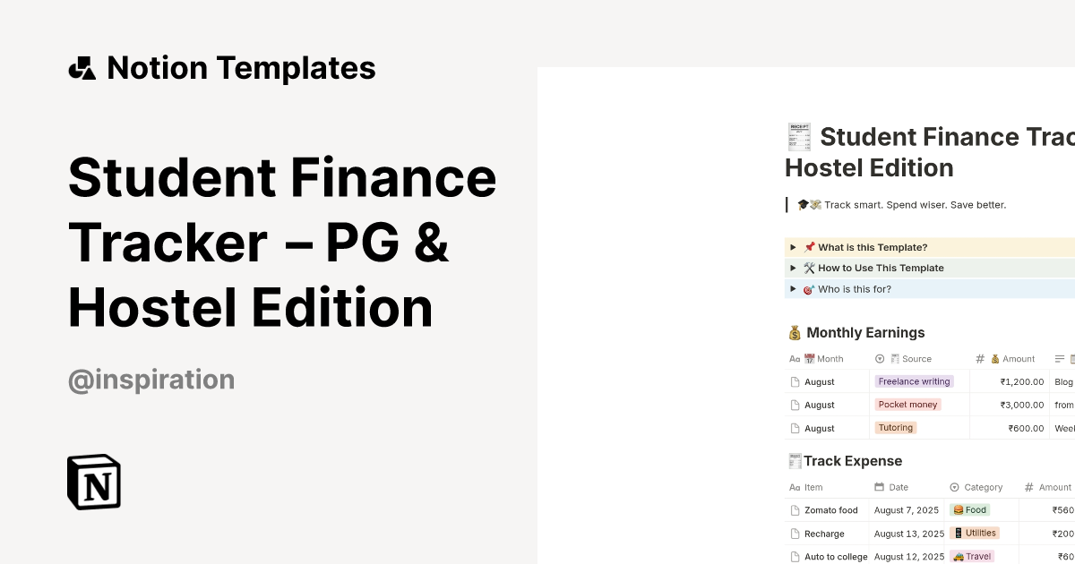 Student Finance Tracker – PG & Hostel Edition Template | Notion Marketplace