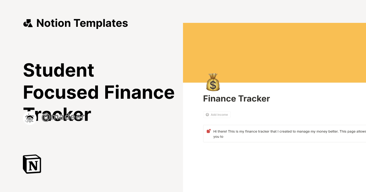 Student Focused Finance Tracker Template | Notion Marketplace