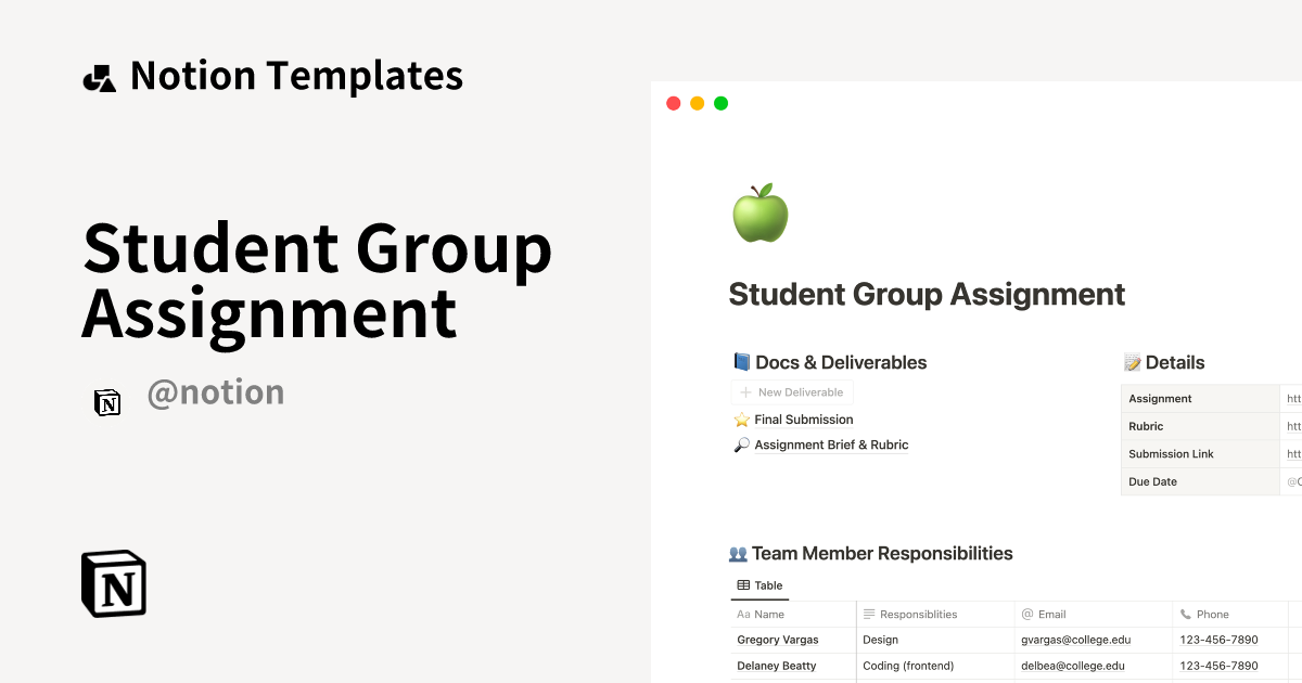 Student Group Assignment Template by Notion | Notion Marketplace
