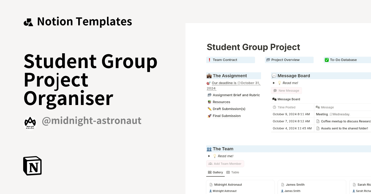Student Group Project Organiser Template by Midnight Astronaut | Notion ...