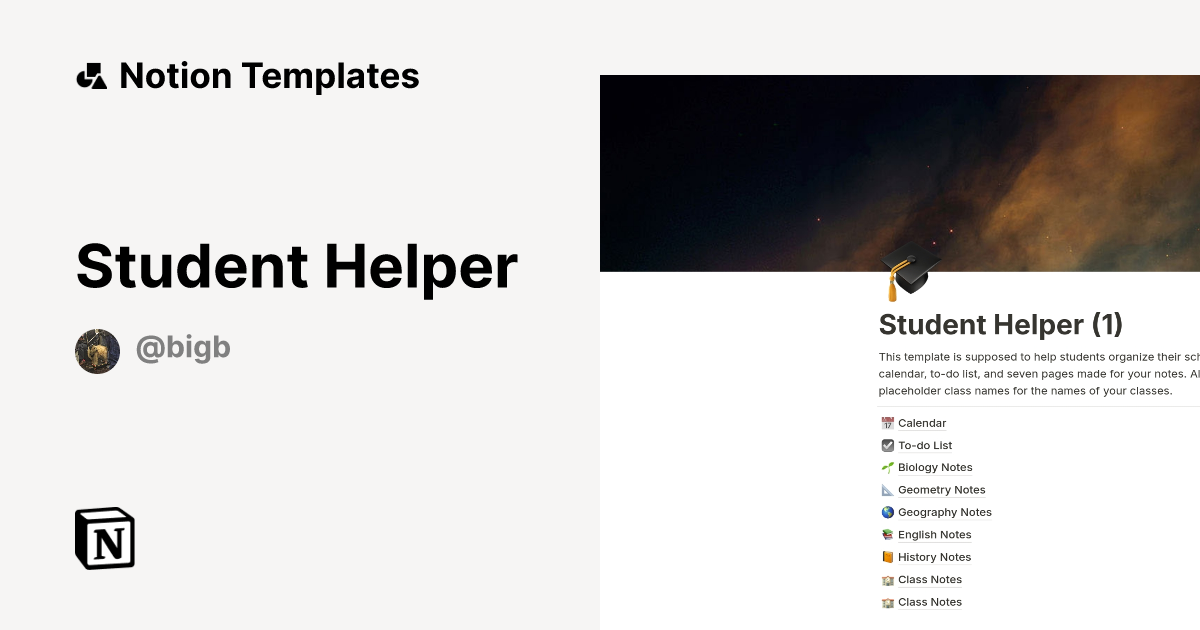 Student Helper Template by Bebe | Notion Marketplace