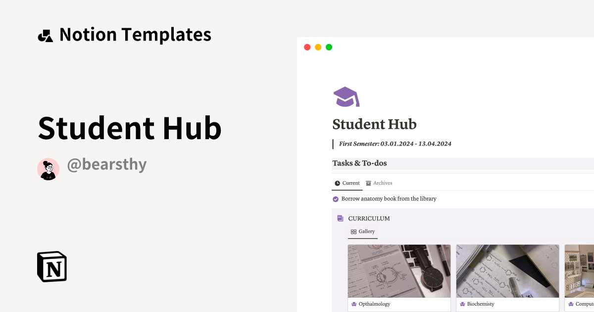 Student Hub Template by Bearsthy | Notion Marketplace