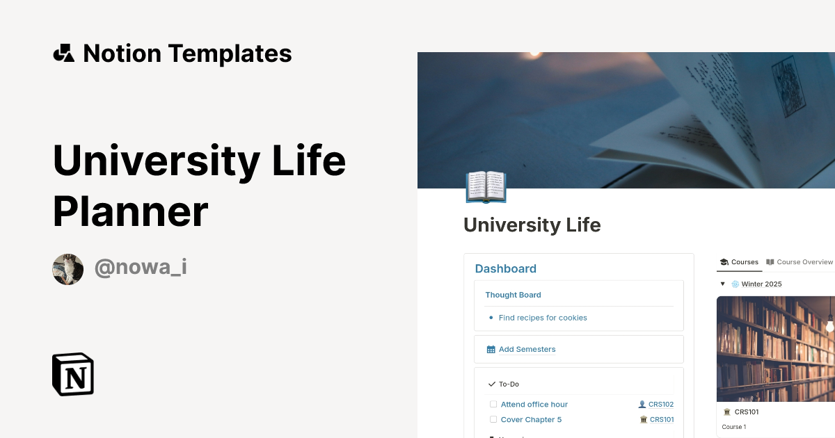 University Life Planner Template by N__2 | Notion Marketplace