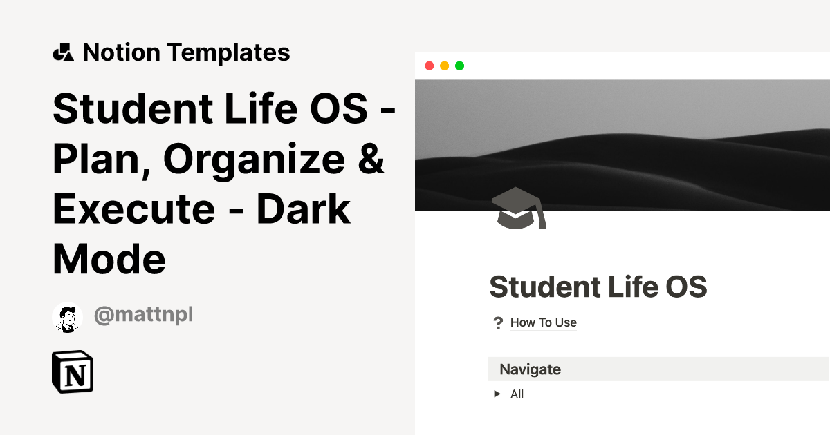 Student Life OS - Plan, Organize & Execute - Dark Mode Template ...