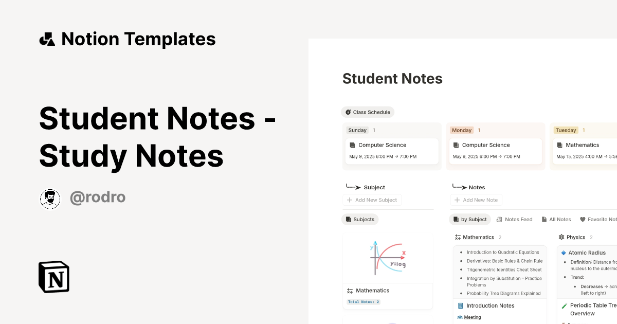 Student Notes - Study Notes Template by Rodro | Notion Marketplace