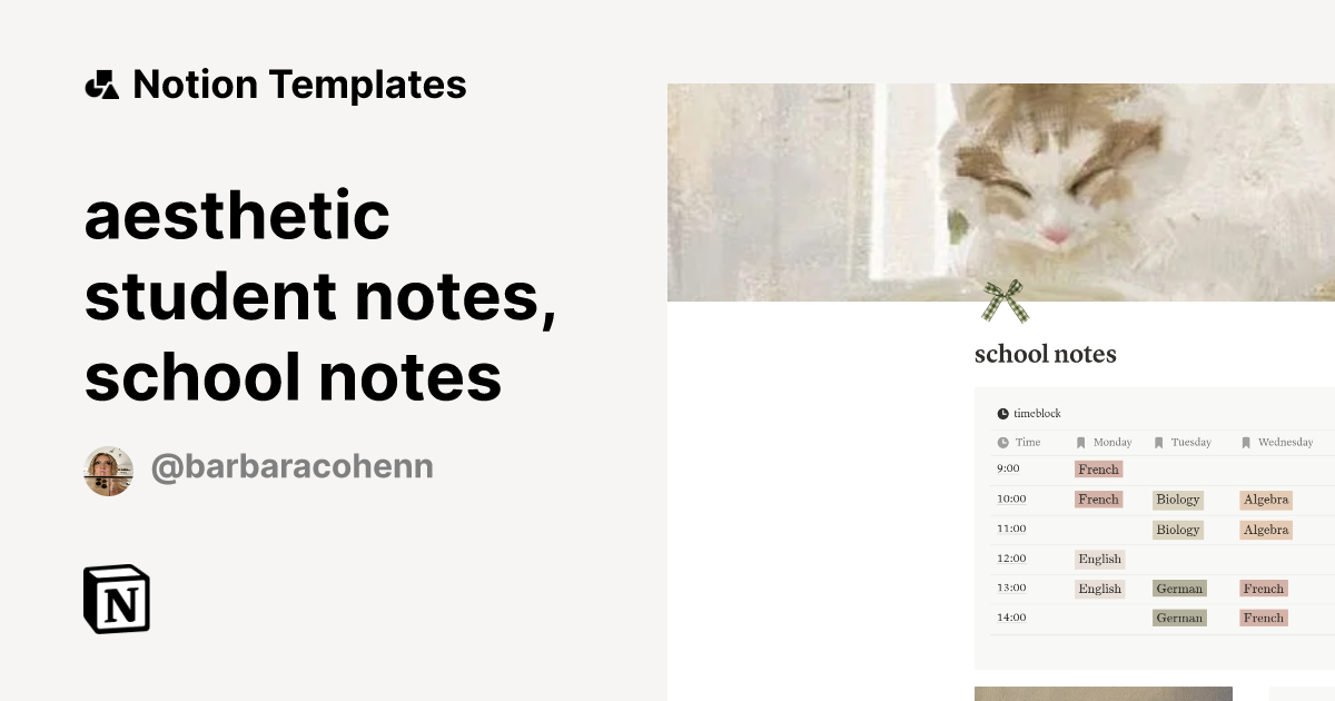aesthetic student notes, school notes Template | Notion Marketplace