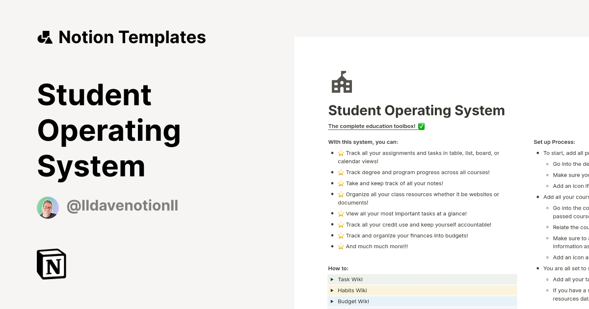 Student Operating System Template by Dave's Toolkit | Notion Marketplace