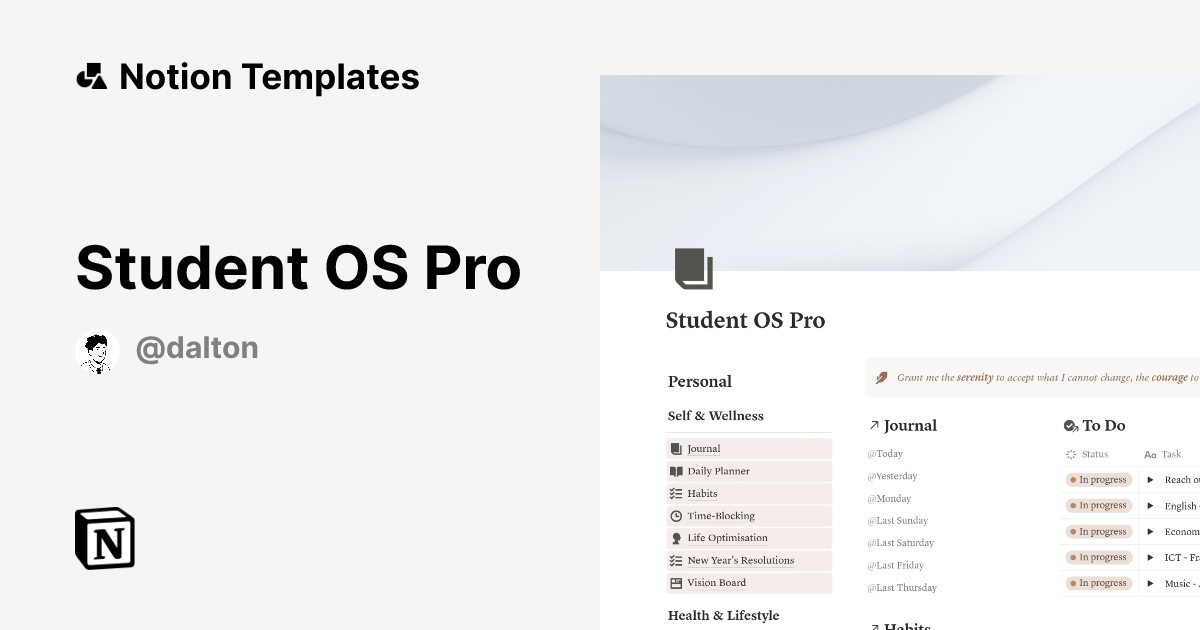 Student OS Pro Template by Dalton | Notion Marketplace