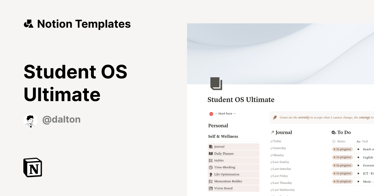 Student OS Ultimate Template by Dalton | Notion Marketplace