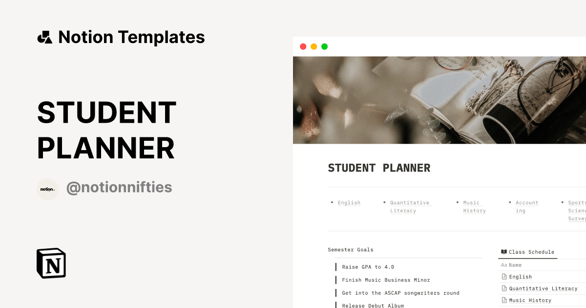 STUDENT PLANNER Template by Notion Nifties | Notion Marketplace