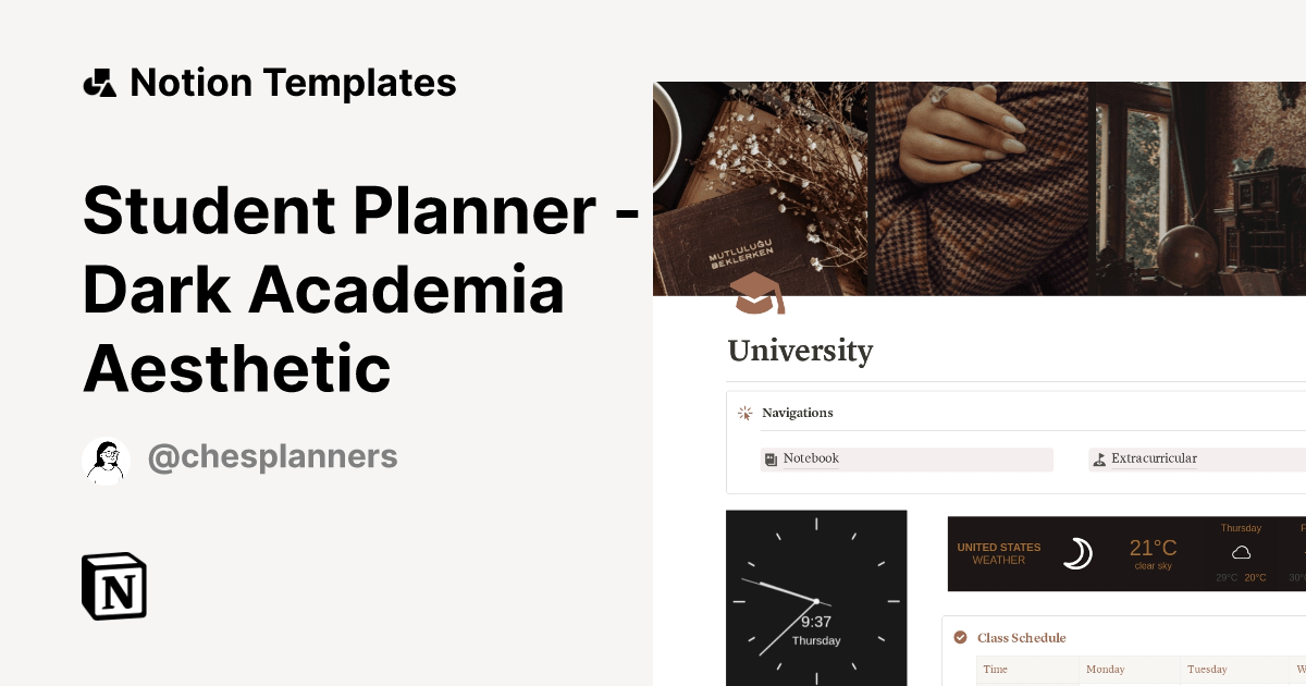 Student Planner - Dark Academia Aesthetic Template | Notion Marketplace