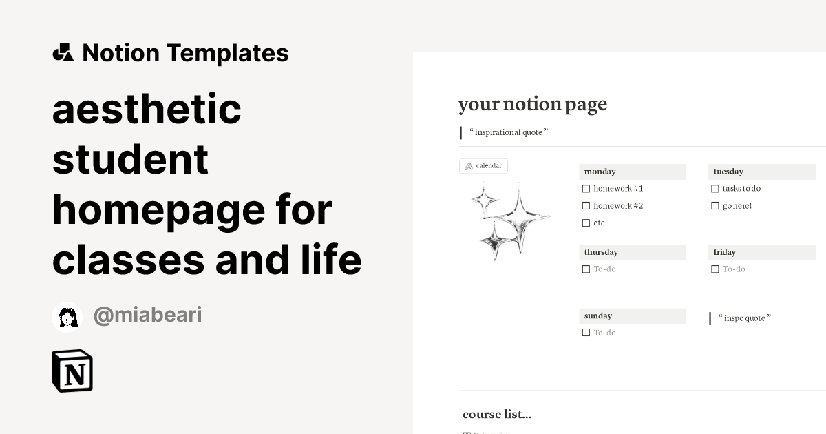 aesthetic student homepage for classes and life Template by mia ...